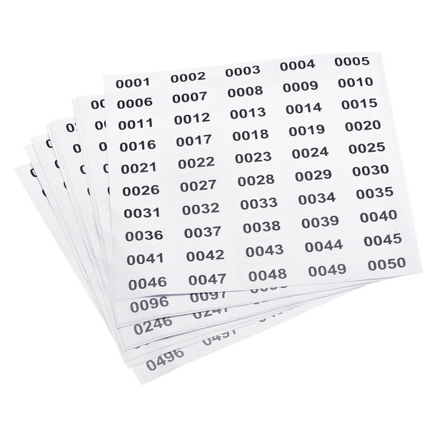 0001 to 0500 Consecutive Number Stickers Inventory Label Sheets for ...