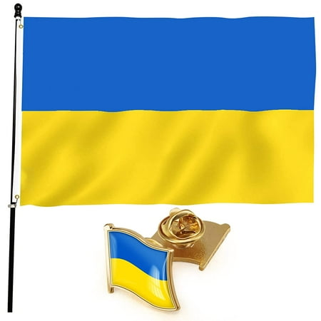 Ukrainian Flag 3x5 Ft & 1 Pcs Ukraine Flag Pin Outdoor Indoor ...