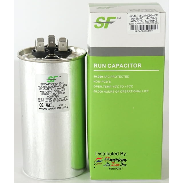 TRANE SF Dual Run Capacitor - 60 + 5 MFD µF (MicroFarad) 370/440 Volts ...