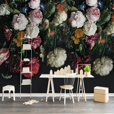 Retro Hand Painted Colorful Floral Rose Flower Wallpaper 3D Wall Murals ...