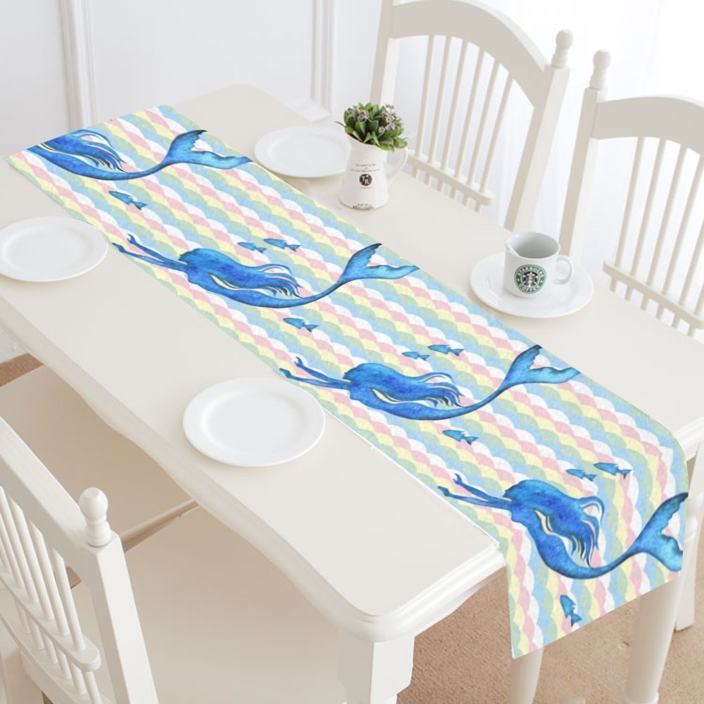 MYPOP Underwater World Mermaid Table Runner Home Decor 16x72 Inch ...