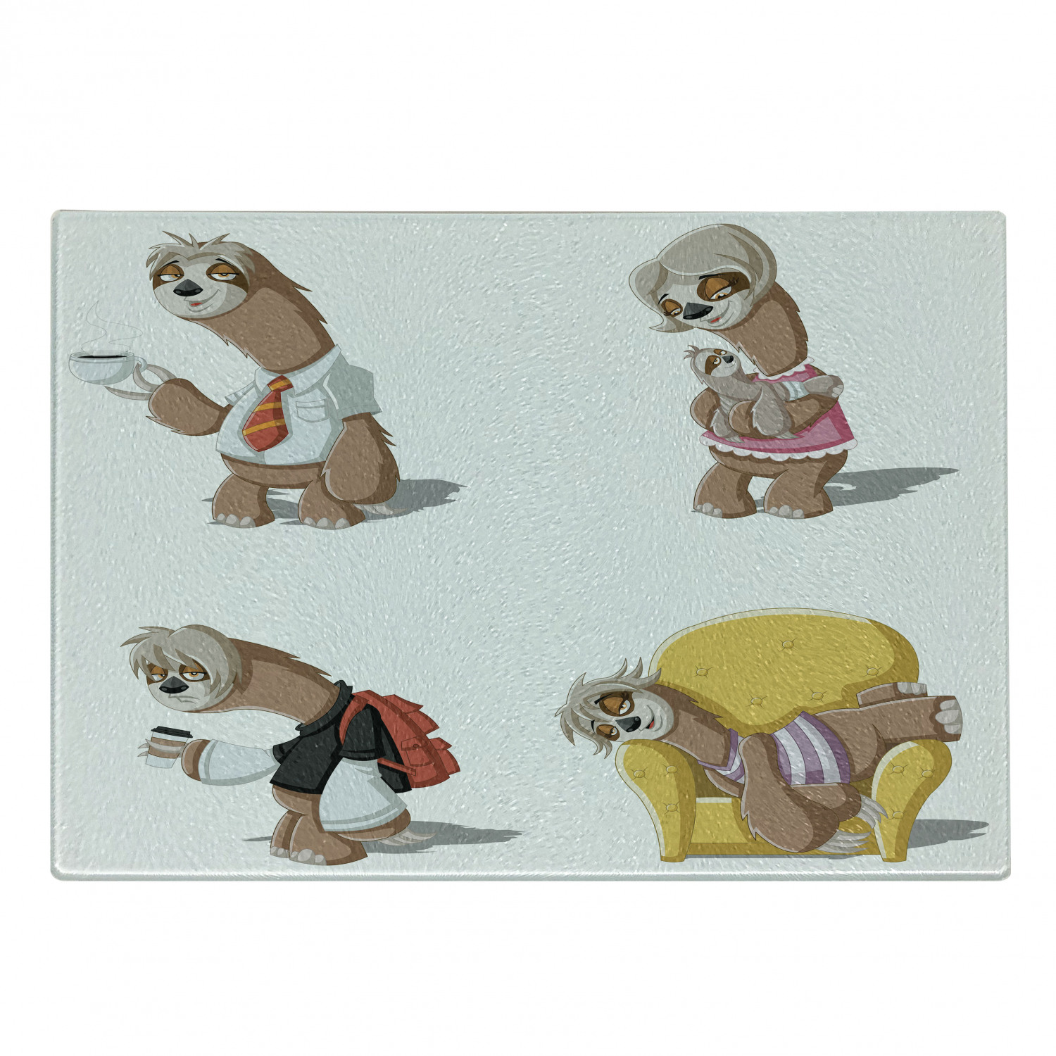 Sloth Cutting Board, Cartoon Lazy Sloths Family Father Mother Resting ...