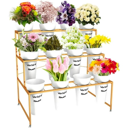 Flower Display Stand With 12PCS Buckets, 3 Layers Metal Plant Stand ...