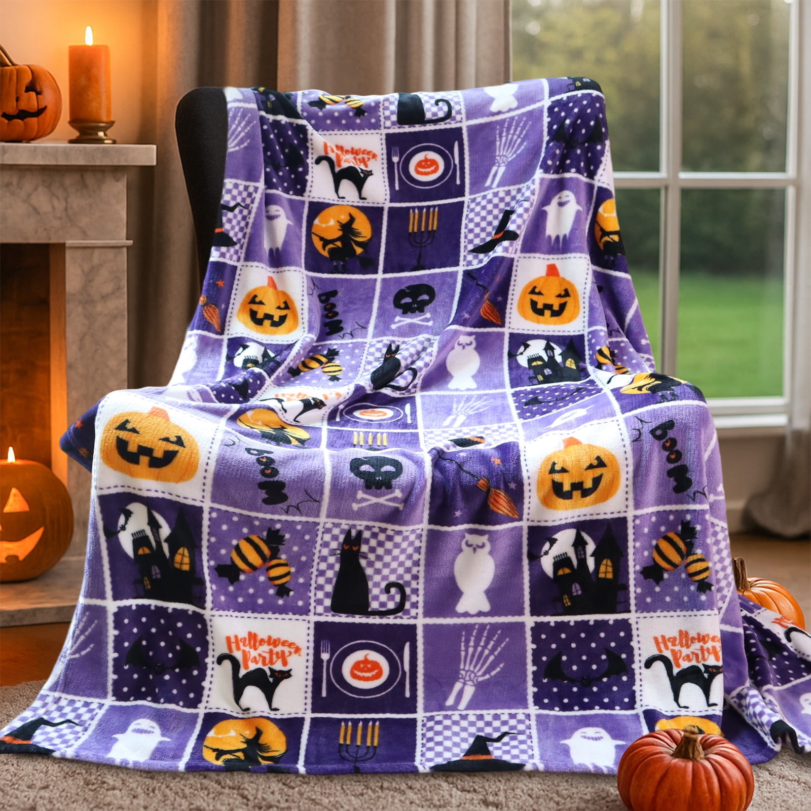 Gogreen Cozy Halloween Blanket - 300 GSM Flannel Throw Size for Home ...