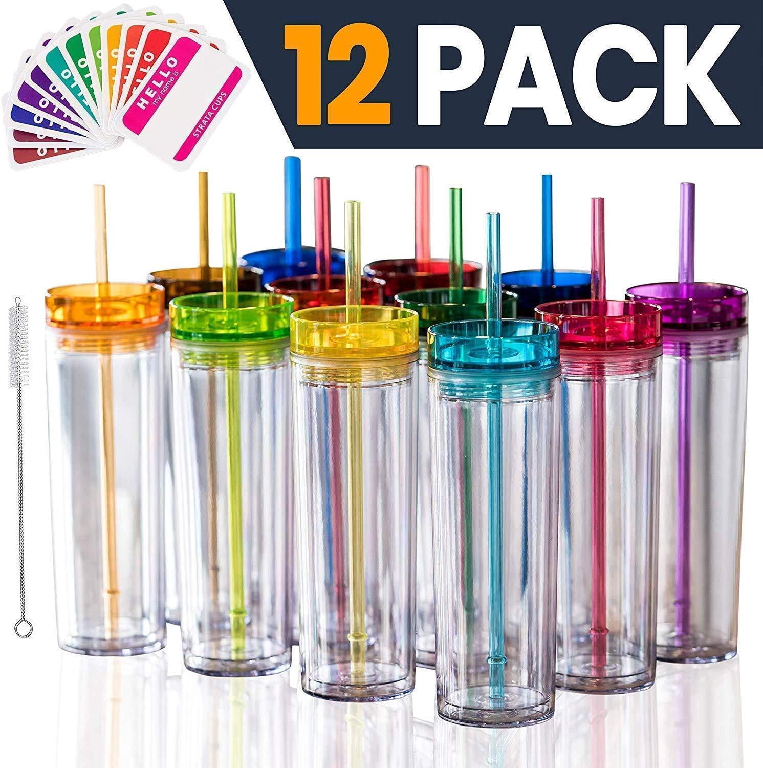 SKINNY TUMBLERS 12 Colored Acrylic Tumblers With Lids And Straws SKINNY TUMBLERS 12 Colored Acrylic Tumblers With Lids And Straws