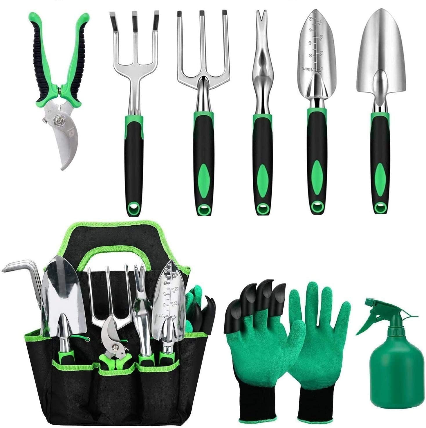 Gardening Tool Kit, 9Pieces Gardening Tools with Green Floral Print ...