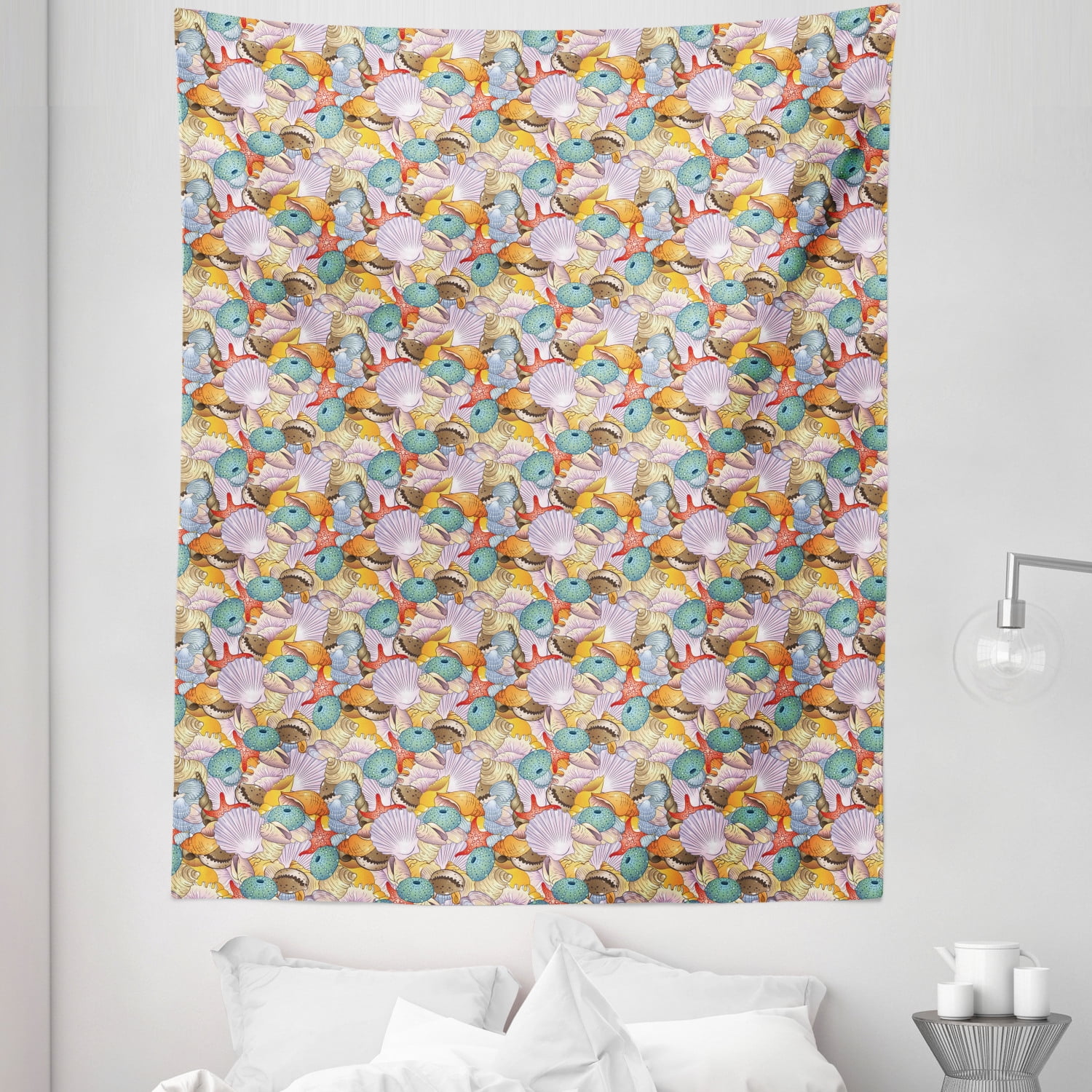 Shells Tapestry, Pile of Hand Drawn Seashellsssortment of Various Types ...