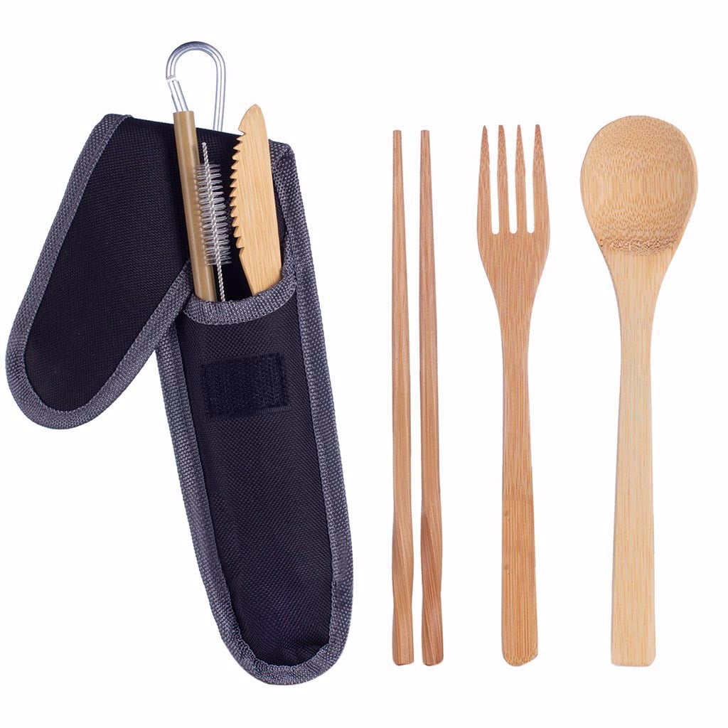 Portable Travel Bamboo Tableware Set Outdoor Camping Knife Fork Spoon Utensils
