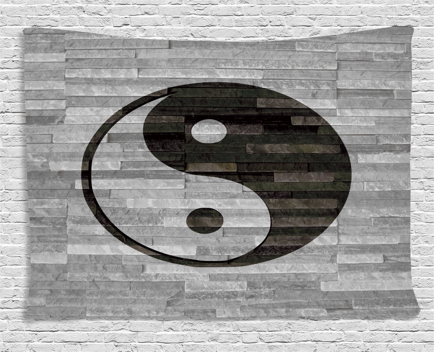 Ying Yang Decor Tapestry, Minimalistic Traditional Asian Rustic Wooden ...