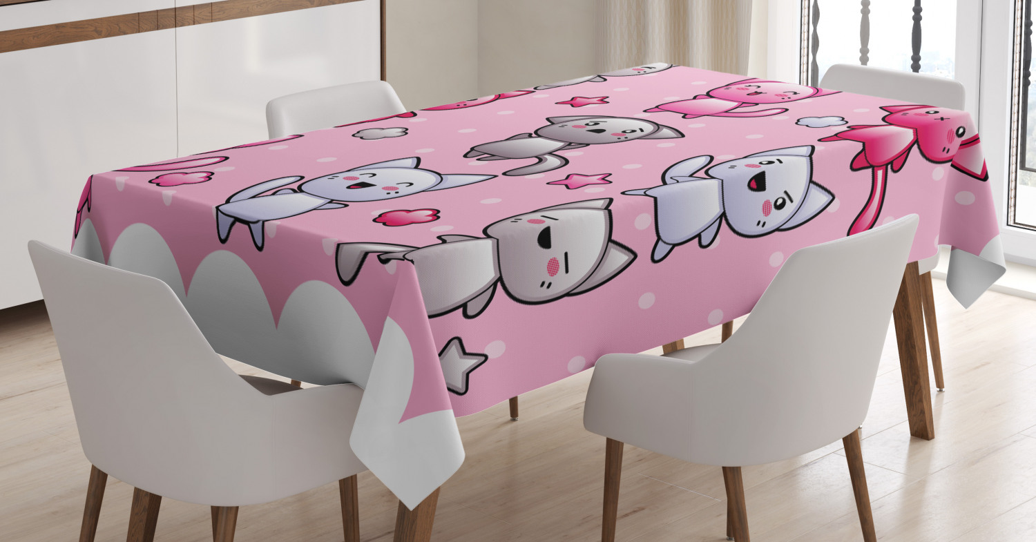 Anime Tablecloth, For Kids Cute Kitty Doodles with Emotions Funny ...