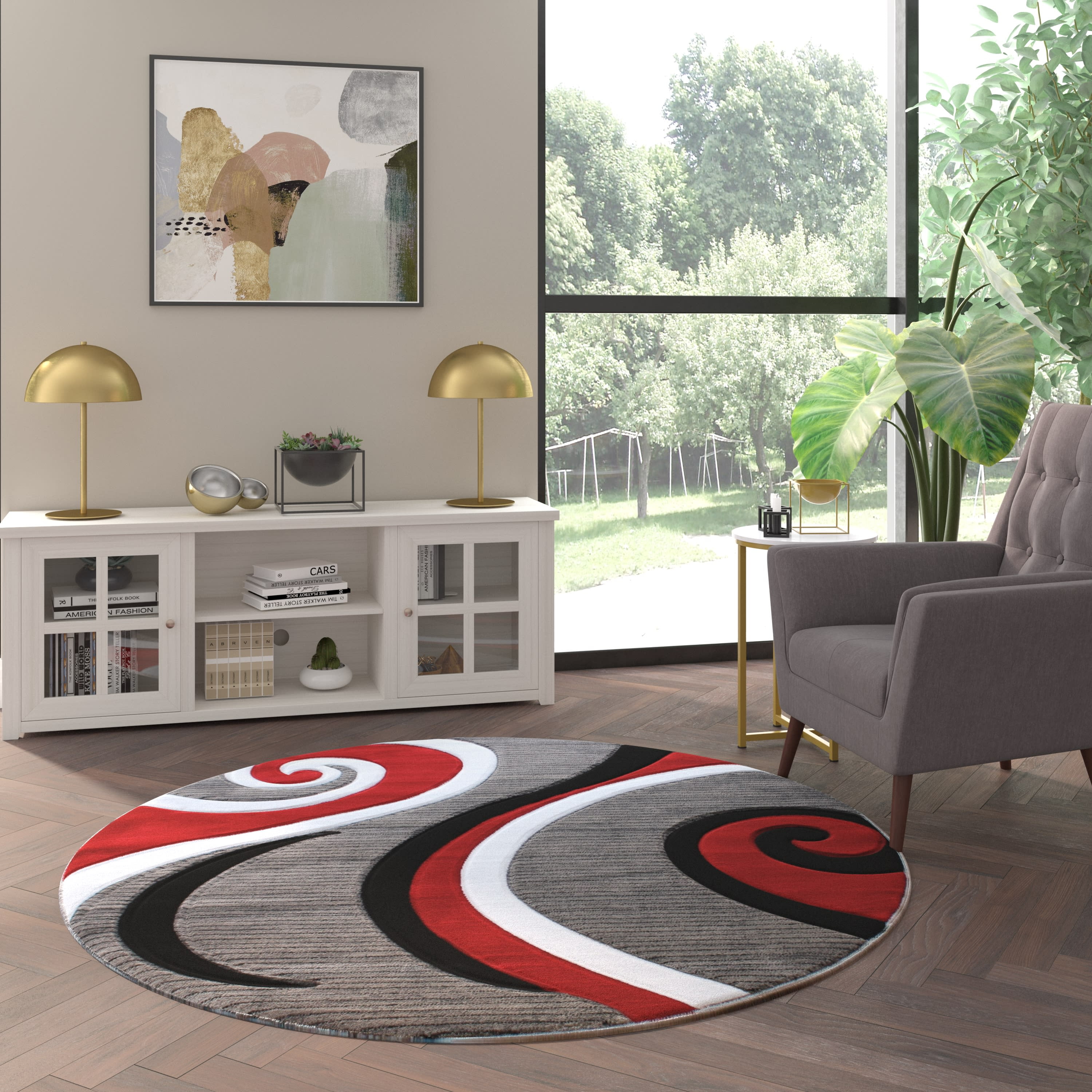 Emma + Oliver 5x5 Round Accent Rug with Modern 3D Sculpted Swirl ...