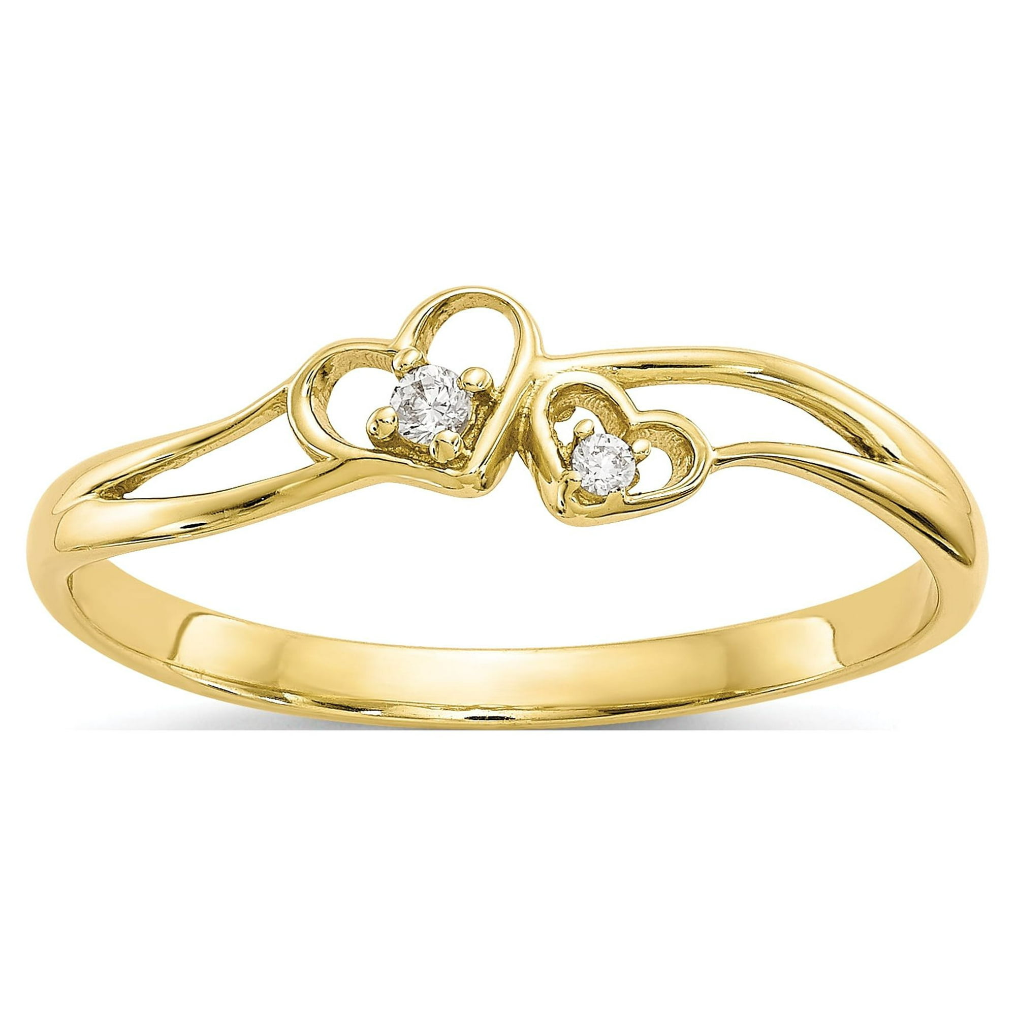 Click here for Saris And Things 10k Yellow Gold Cz Double Heart R... prices