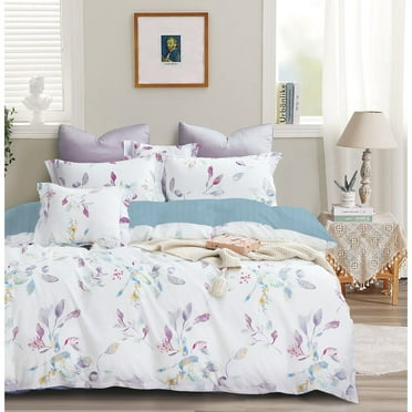 Say Yes Bedding Reversible Comforter Set, Bianca Blue Floral, 100% Cotton, Queen/Full Size ...