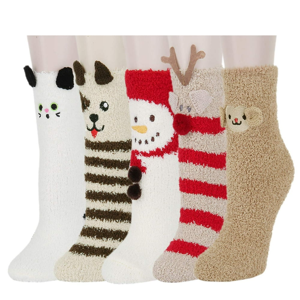 Clothing Socks 5 Pack Women Girls Fun Fuzzy Christmas Ts Colorful