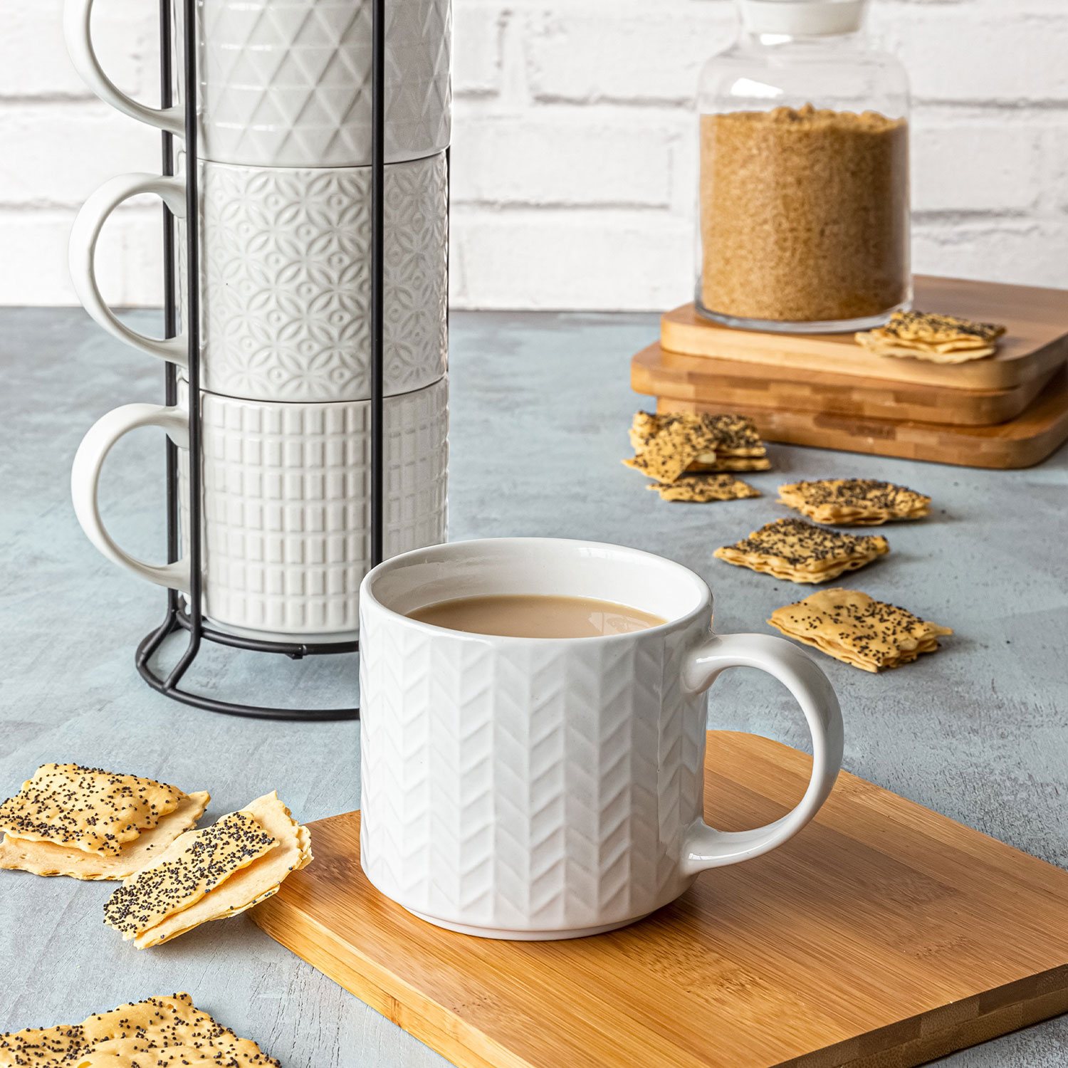 Over and Back 5-Piece Embossed Stackable Mug Set With Rack - Samsclub.com