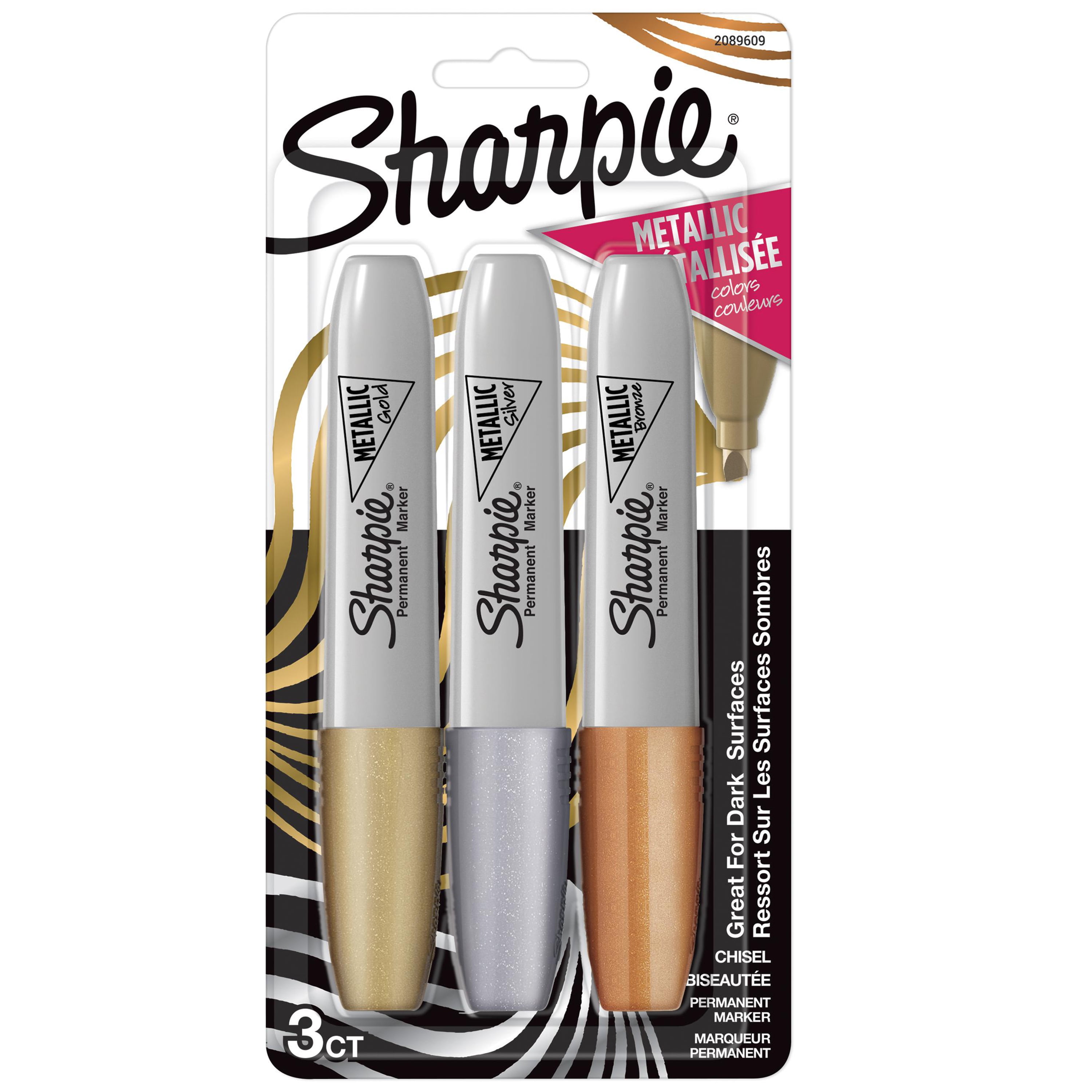 Sharpie Metallic Permanent Markers, Chisel Tip, Assorted Colors, 3 ...