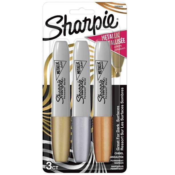 Sharpie Metallic Permanent Markers, Chisel Tip, Assorted Colors, 3 ...