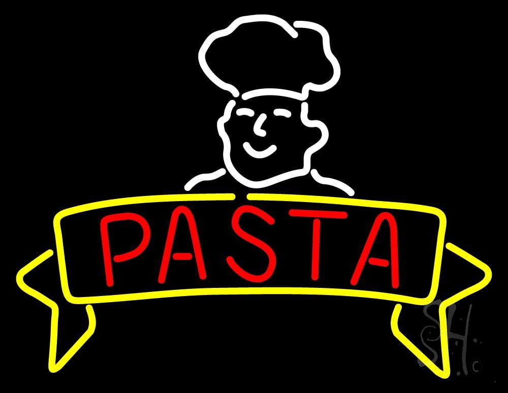 Pasta With Chef LED Neon Sign 24 x 31 - inches, Black Square Cut ...