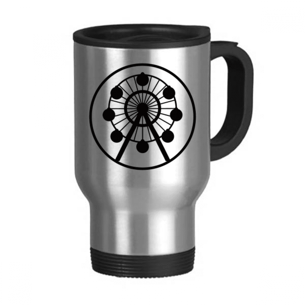 Ferris Wheel Amusement Park Black Outline Travel Mug Flip Lid Stainless ...