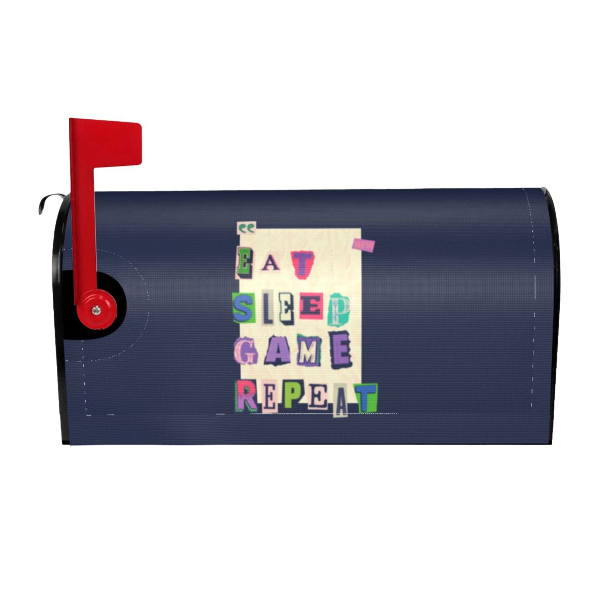 TEQUAN Blue Pink Eat Sleep Game Repeat Collage Magnetic Mailbox Cover ...