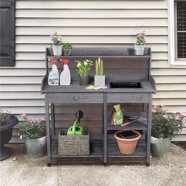 Northbeam Folding Wood Potting Bench with Ample Shelf Space - Brown ...