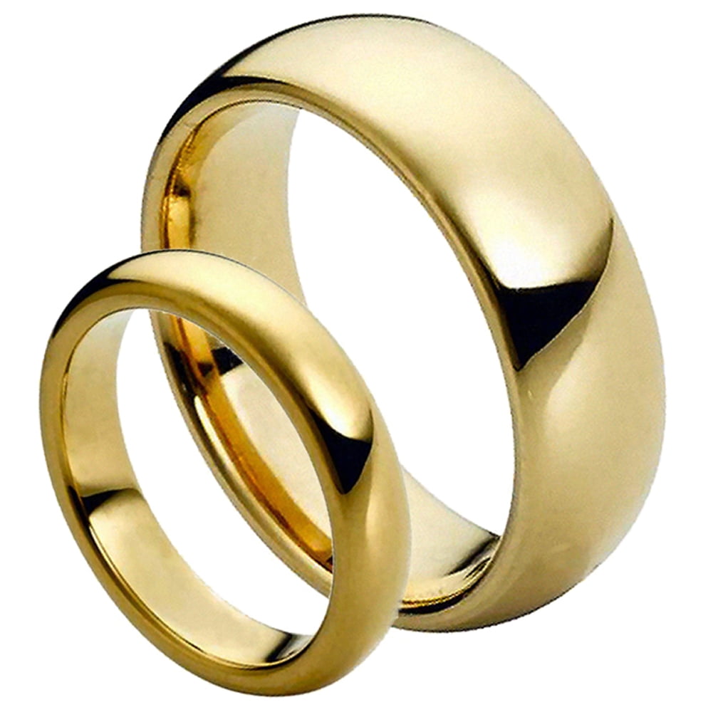 For Him & Her 8MM/6MM Tungsten Carbide Gold Plated Classic Dome Shape ...
