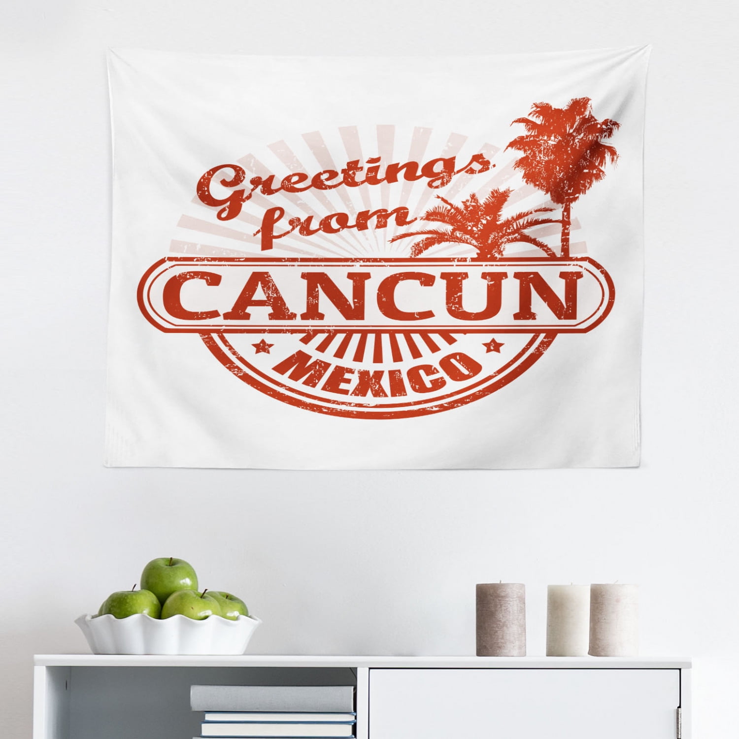 Cacun Tapestry, Welcome to Cancun Lettering with Palm Trees and an ...