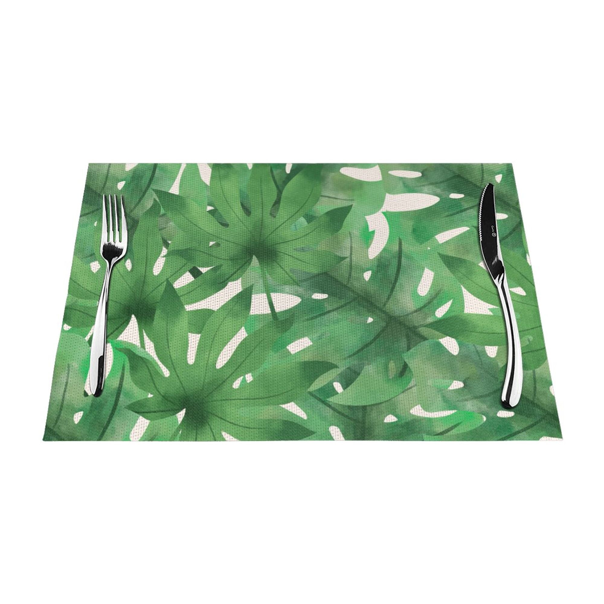 XMXY Woven Placemats Set of 4 PCS, Green Leaf Texture Table Mats ...