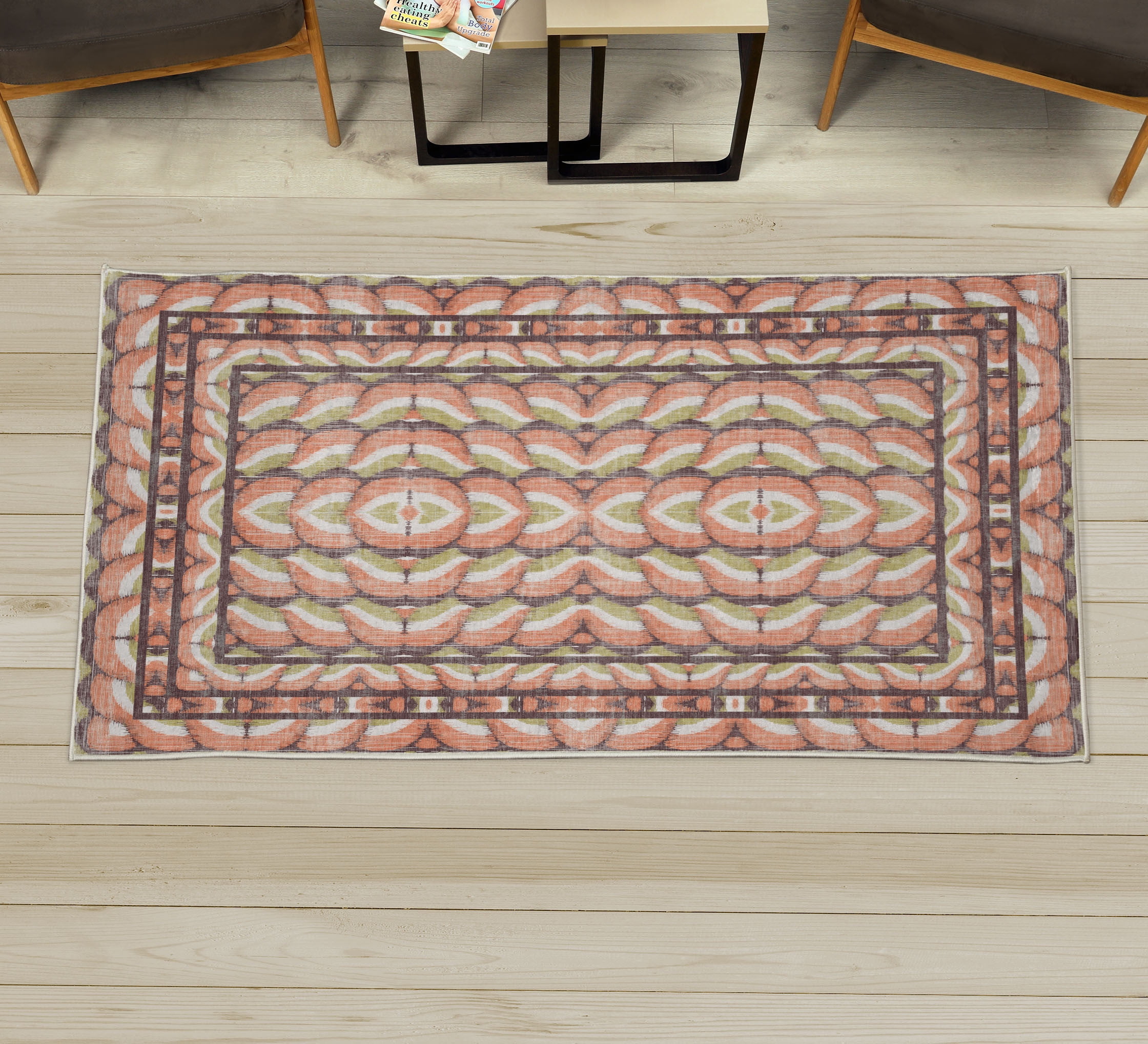 Bohemian Decorative Rug, Ethnic Retro Inspired Oval Ikat Like Ornaments ...