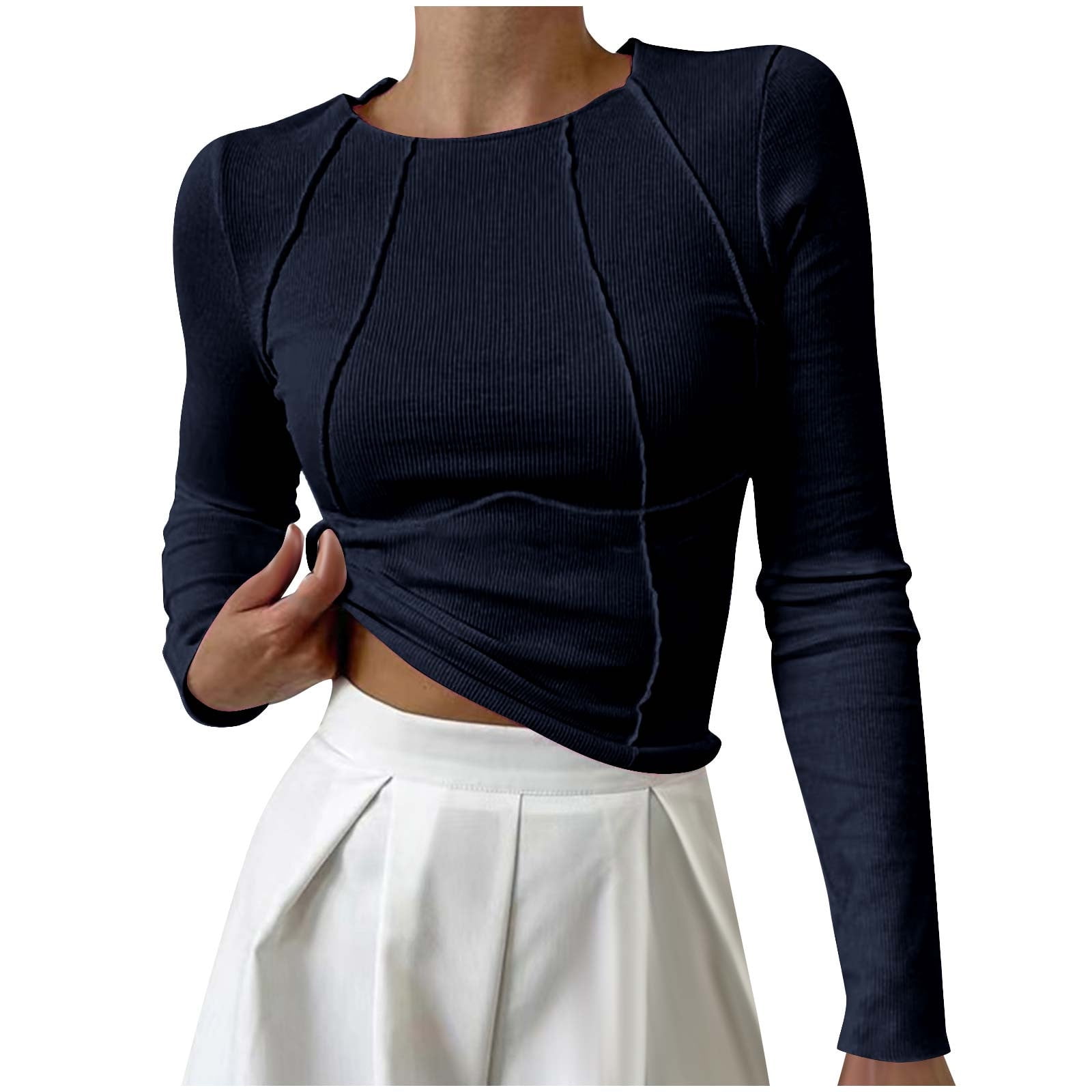 Click here for Timegard Crop Tops For Women Crew Neck Long Sleeve... prices