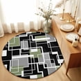Abstract Lines Round Rug 6Ft Black Gray Green Rectangle Geometric ...