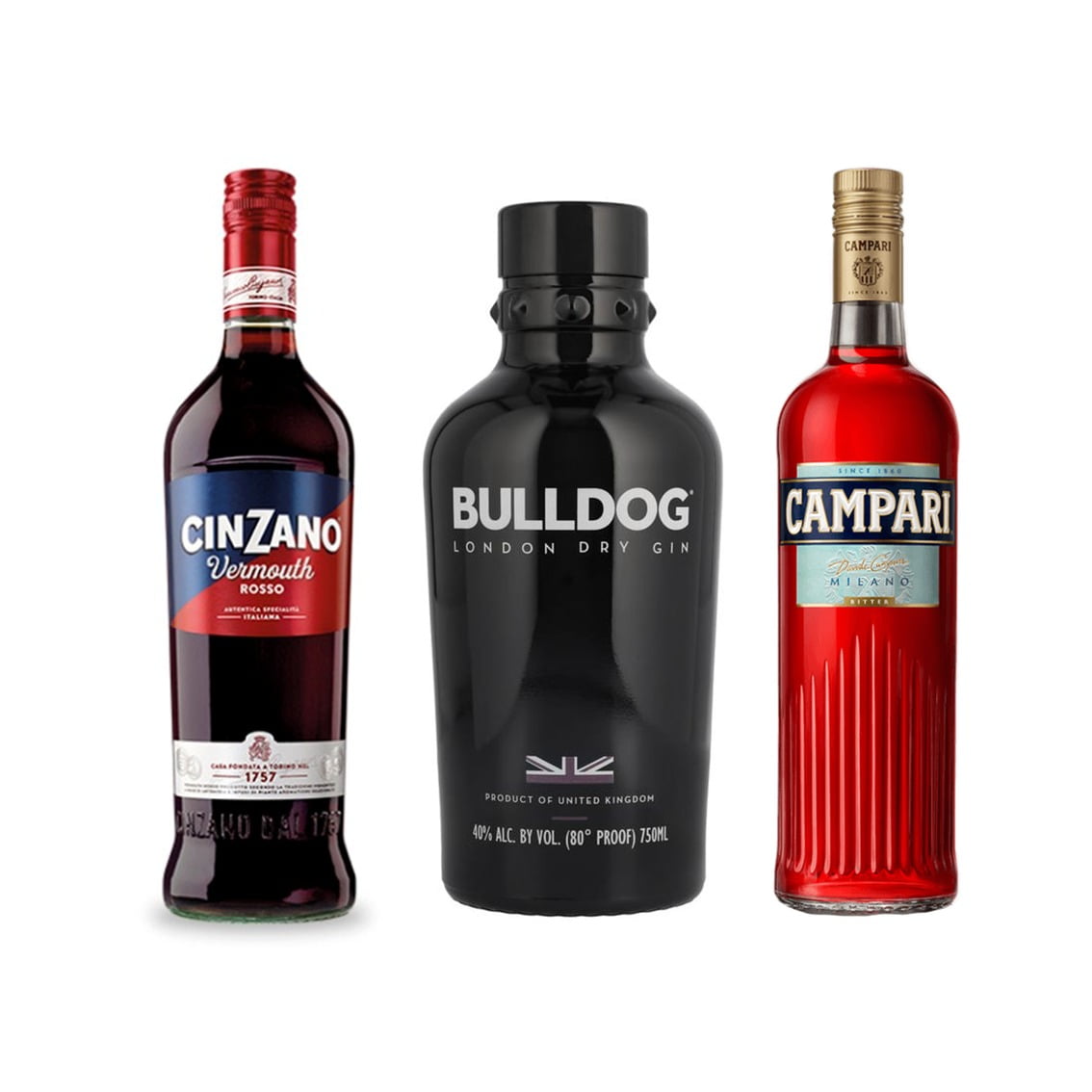 Pack Cóctel Negroni: Gin Bulldog 750ml + Campari 750ml + Cinzano Rosso ...