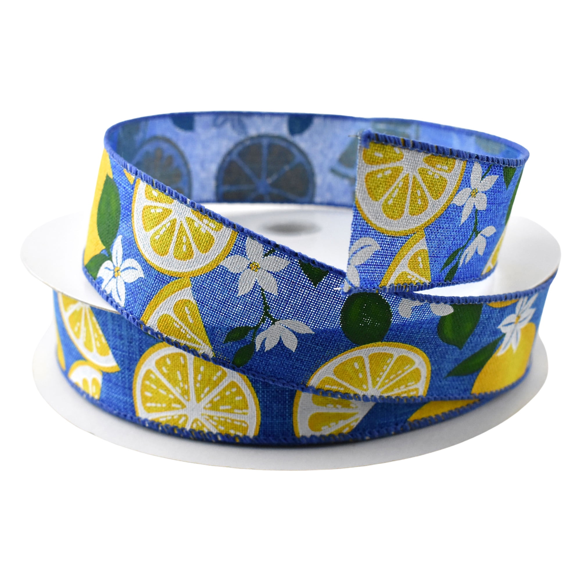 Lemons and Lillies Faux Linen Wired Ribbon, 1-1/2-inch, 50-yard, Royal ...