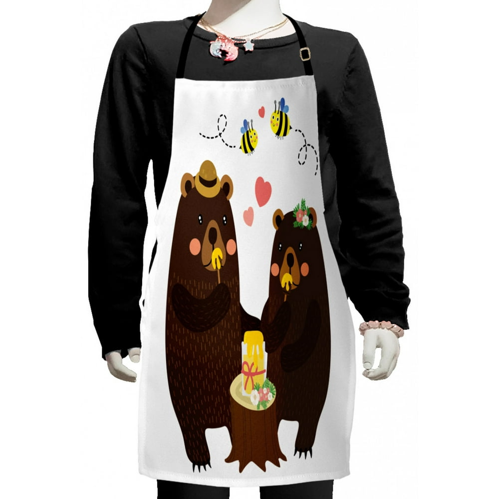 Bear Kids Apron, Forest Party with Grizzly Bears and Bees Having Fun ...