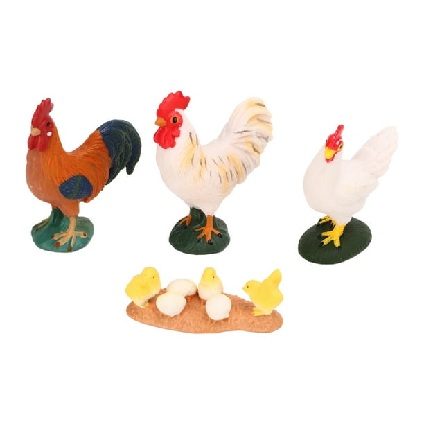 4Pcs Farm Chicken Animal Toys Statue Simulated Realistic Chick Rooster ...
