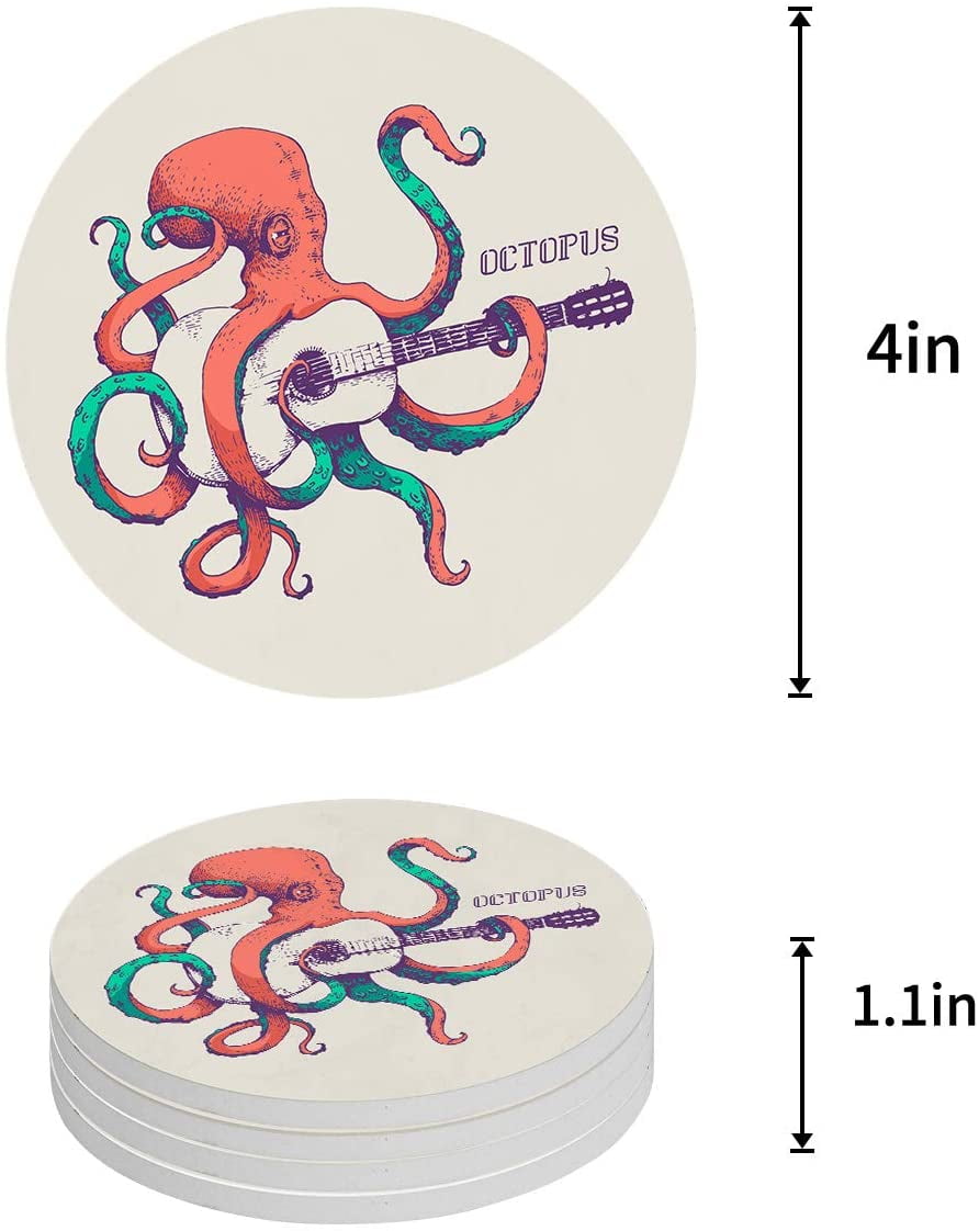 FMSHPON Octopus Set of 4 Round Coaster for Drinks, Absorbent Ceramic ...