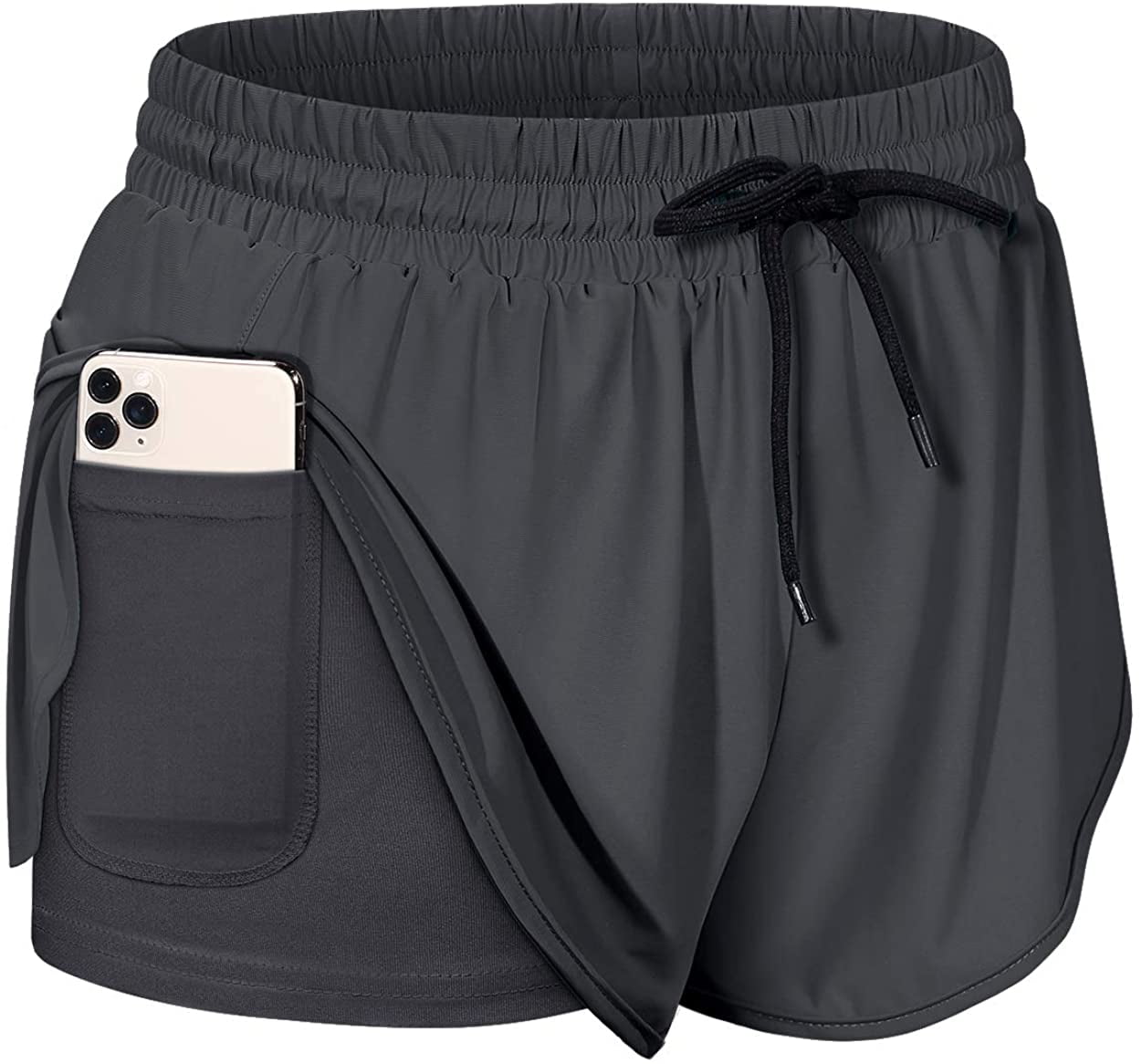 Women Drawstring Waist Athletic Running Shorts with Liner Inner Pocket ...