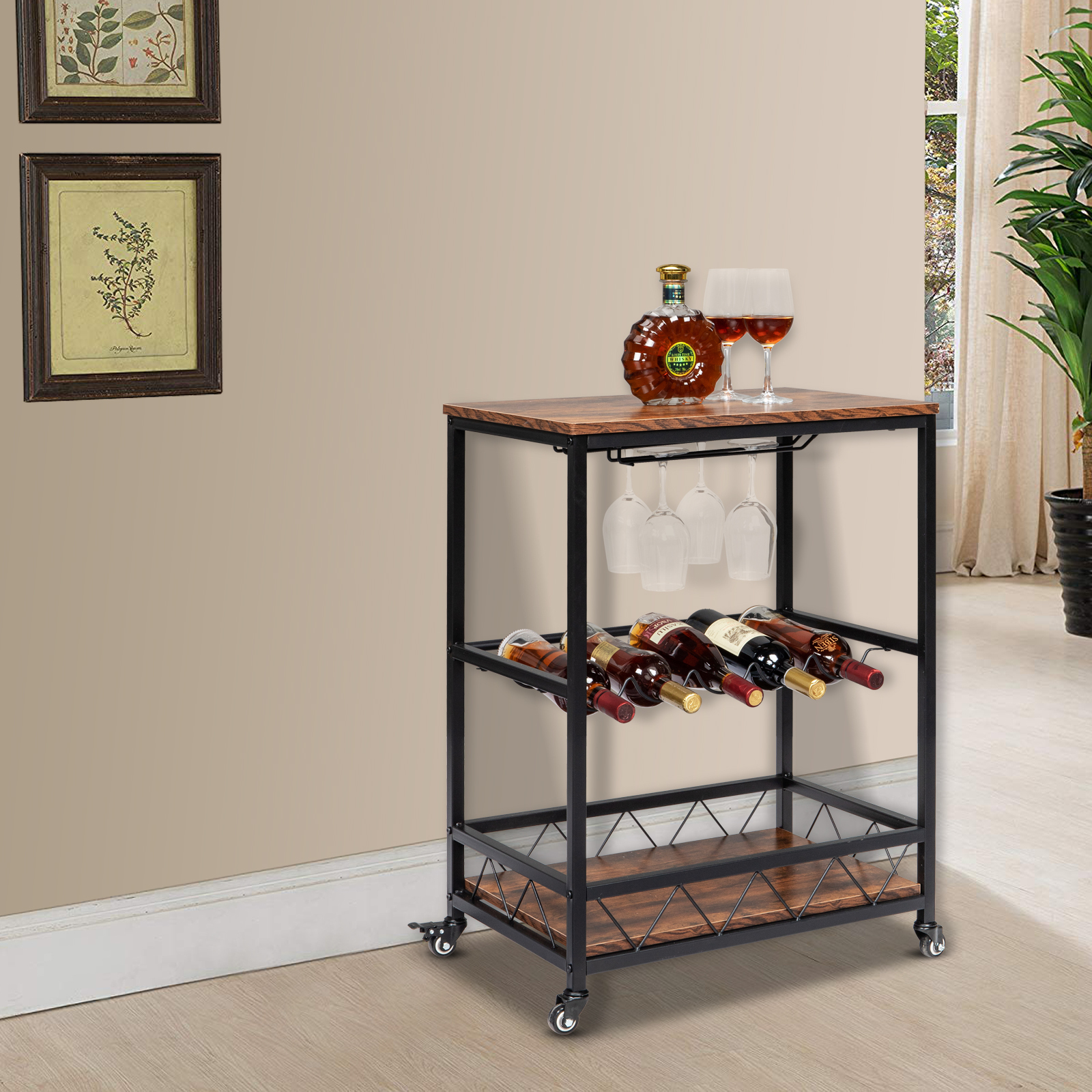 Hassch 2-Tiers Serving Cart Dining Cart Metal Serving Trolley for Home ...