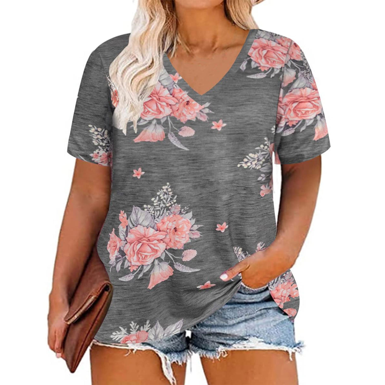Click here for Ylhfashion Plus Size V Neck T Shirts Women Short S... prices