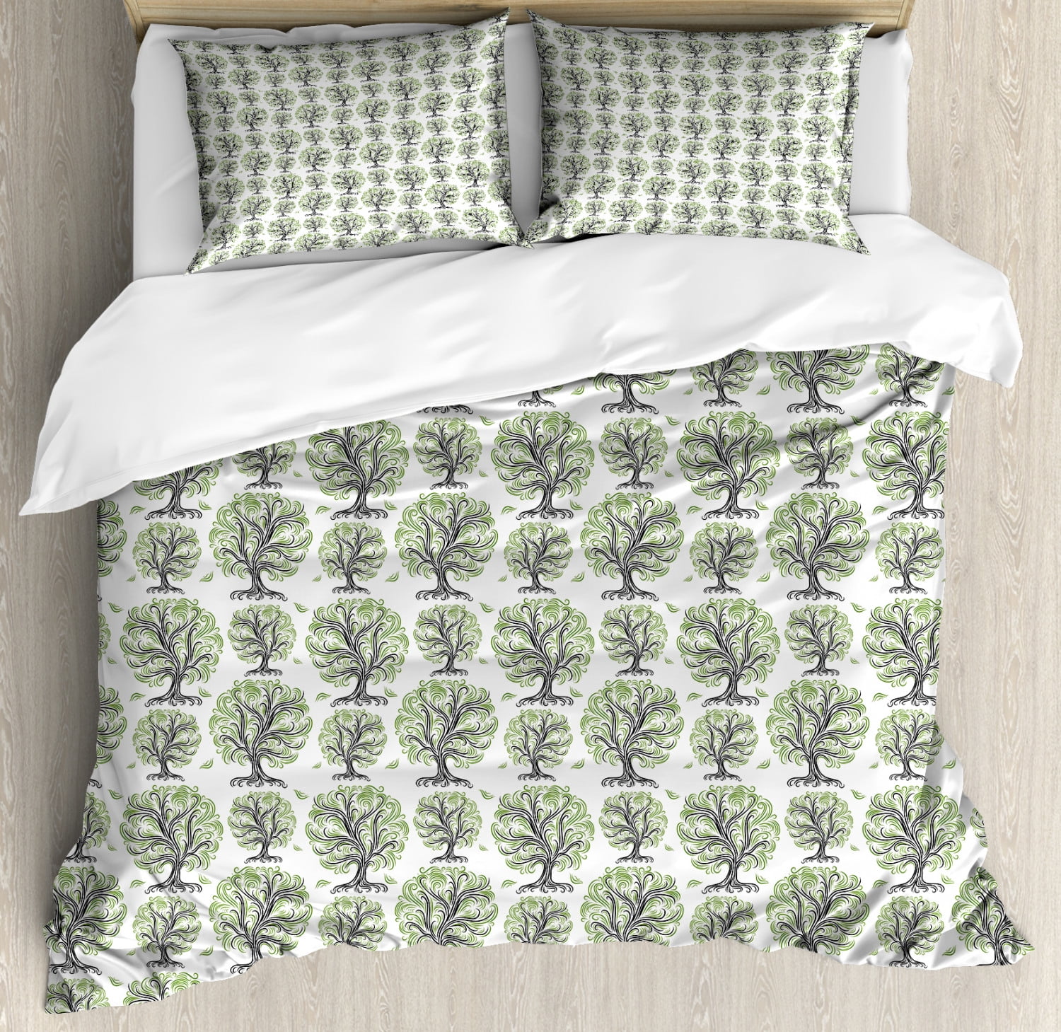 Tree Queen Size Duvet Cover Set, Swirled Lines Design Abstract Botany ...