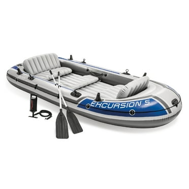 Intex Excursion 4 Inflatable Motorized Boat Set for Adults with Paddle ...