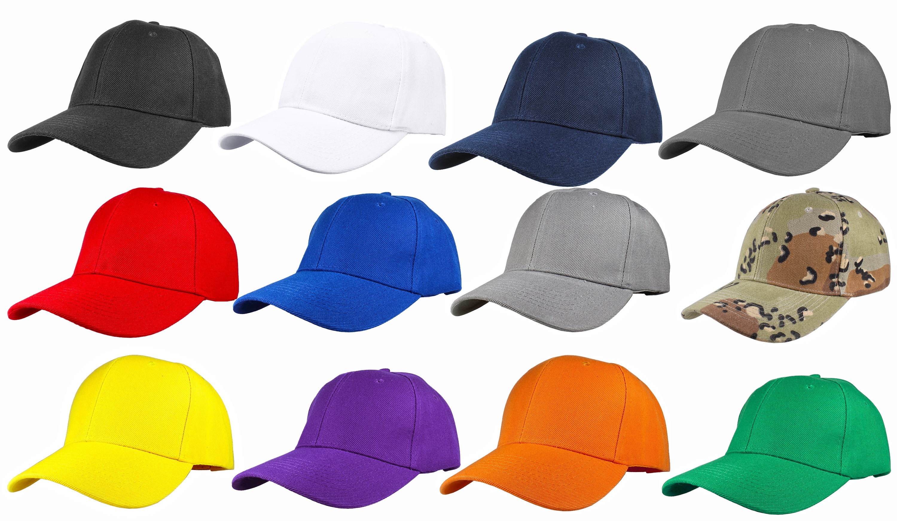 Gelante Adult Plain Baseball Hat Cap Adjustable Back Strap 12 Pack ...