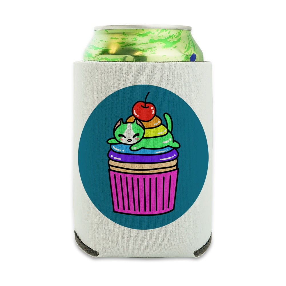 Cute Kawaii Lazy Cat in Rainbow Cupcake Can Cooler - Drink Sleeve ...
