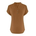Brnmxoke Womens Linen Tops V Neck Summer Plus Size Short Sleeve ...