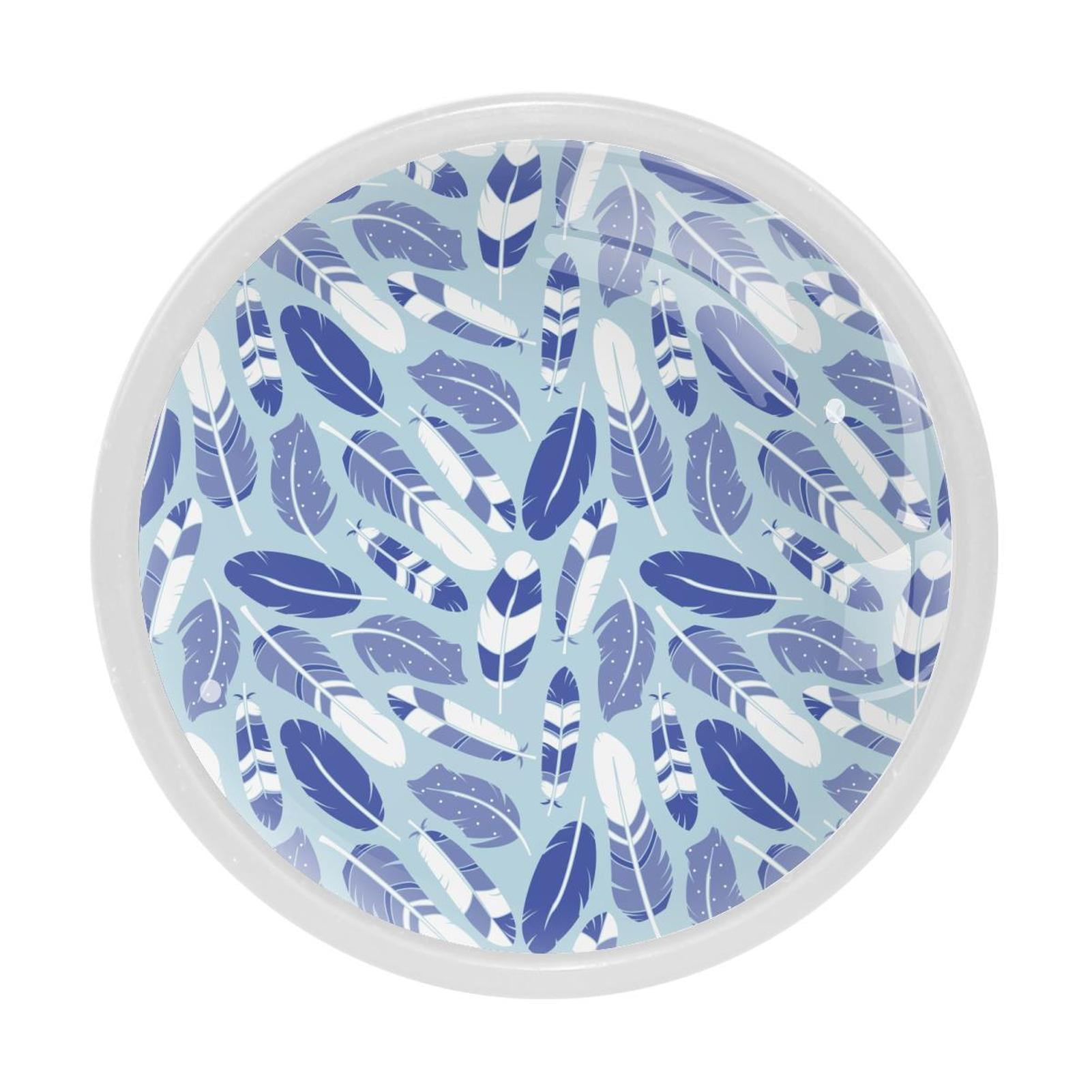 4 Pcs Feathers Blue Knobs for Kitchen Cabinet Cupboard Dresser Bookcase ...