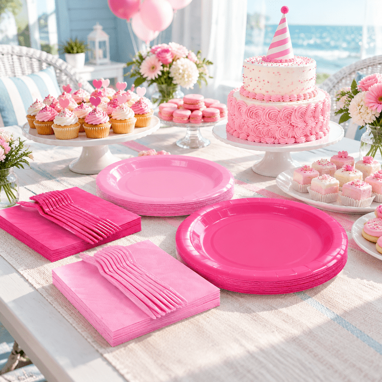 Serves 35 Guests Gradient Pink Plates And Napkparty Supplies - Walmart.com
