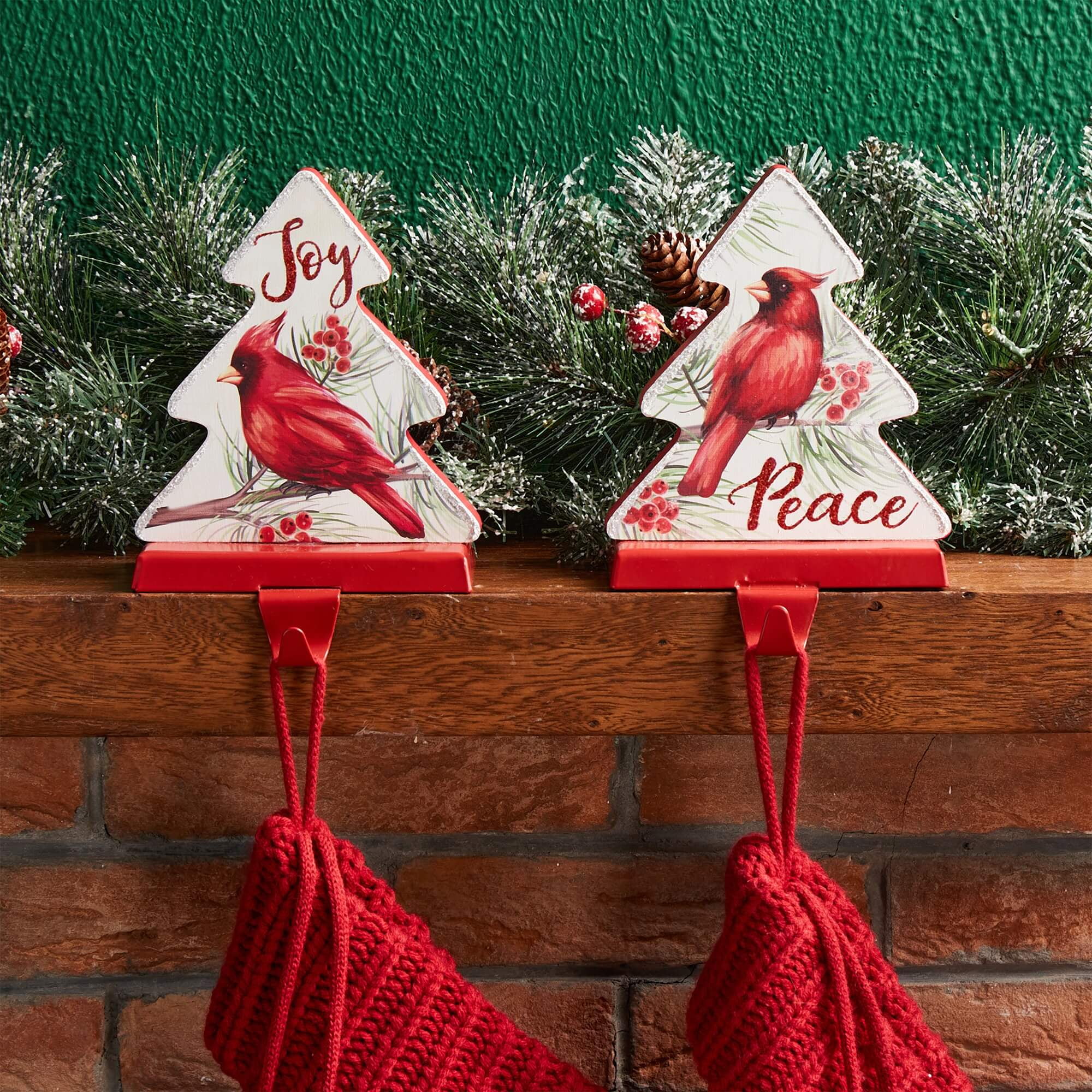 Glitzhome 7 "H Set of 2 Wooden Christmas Cardinal Stocking Holder ...