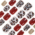 Short Square Press on Nails Brown Leopard Print Spots Fake Nails Wine ...