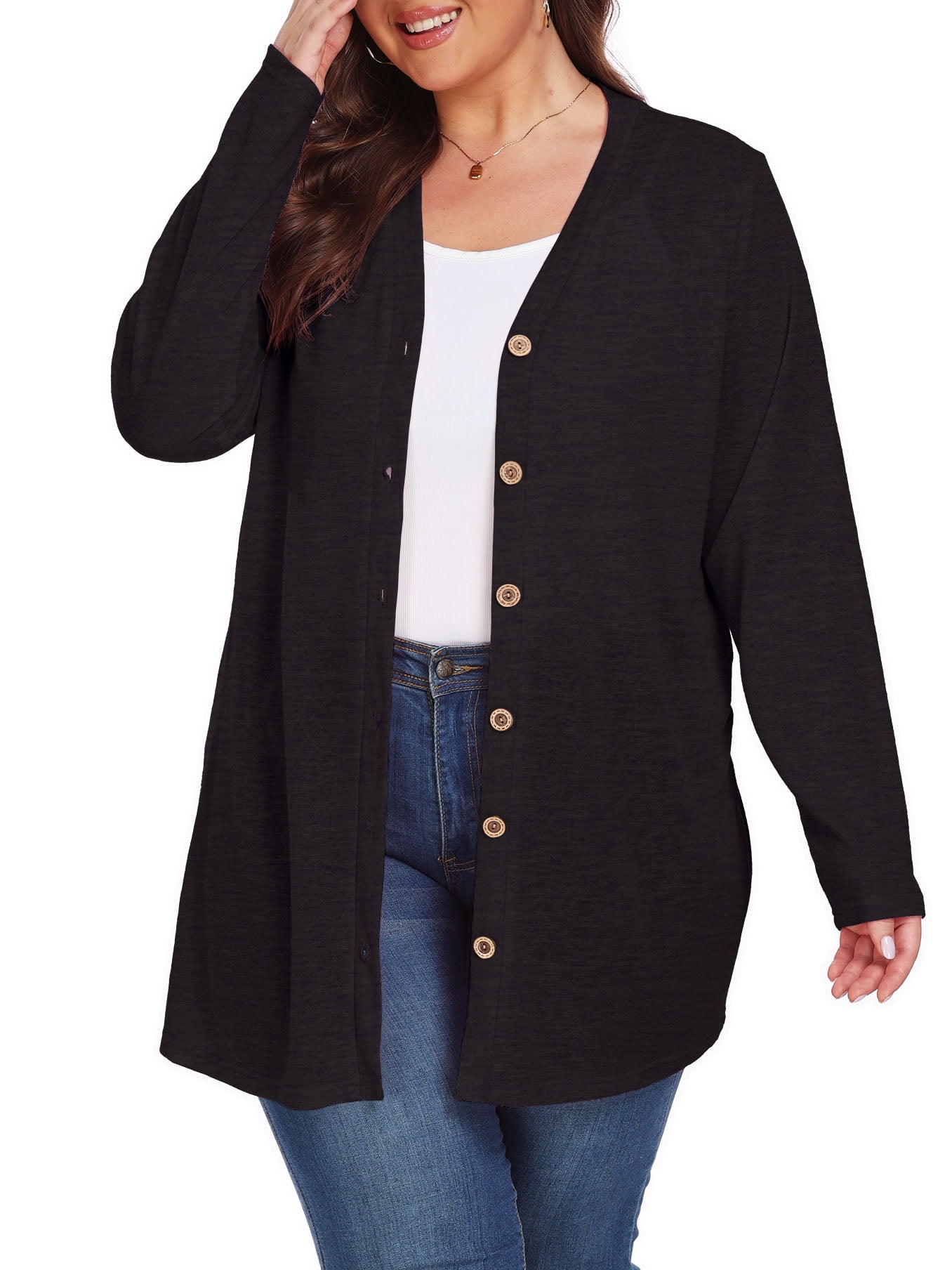 Cueply Women's Plus Size Cardigan Long Sleeve Casual Open Front Button ...