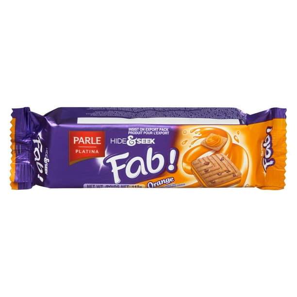 PARLE HIDE & SEEK FAB ORANGE, FLAVOURED CHOCO CHIP SANDWICH COOKIES ...
